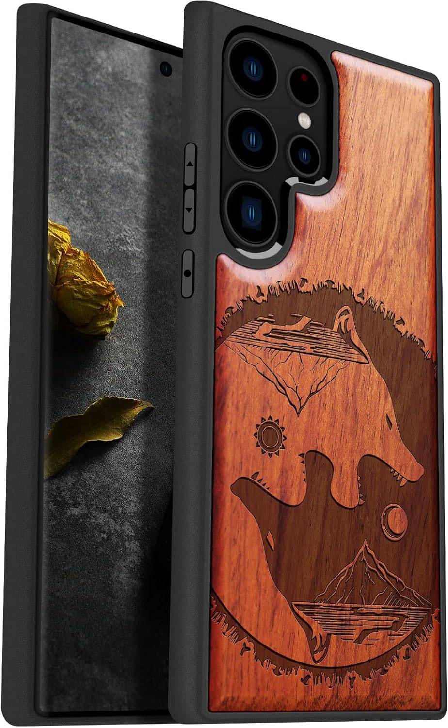 Amazon.com: Carveit Wood Case for Galaxy S23 Ultra Case [Natural Wood & Black Soft TPU ...