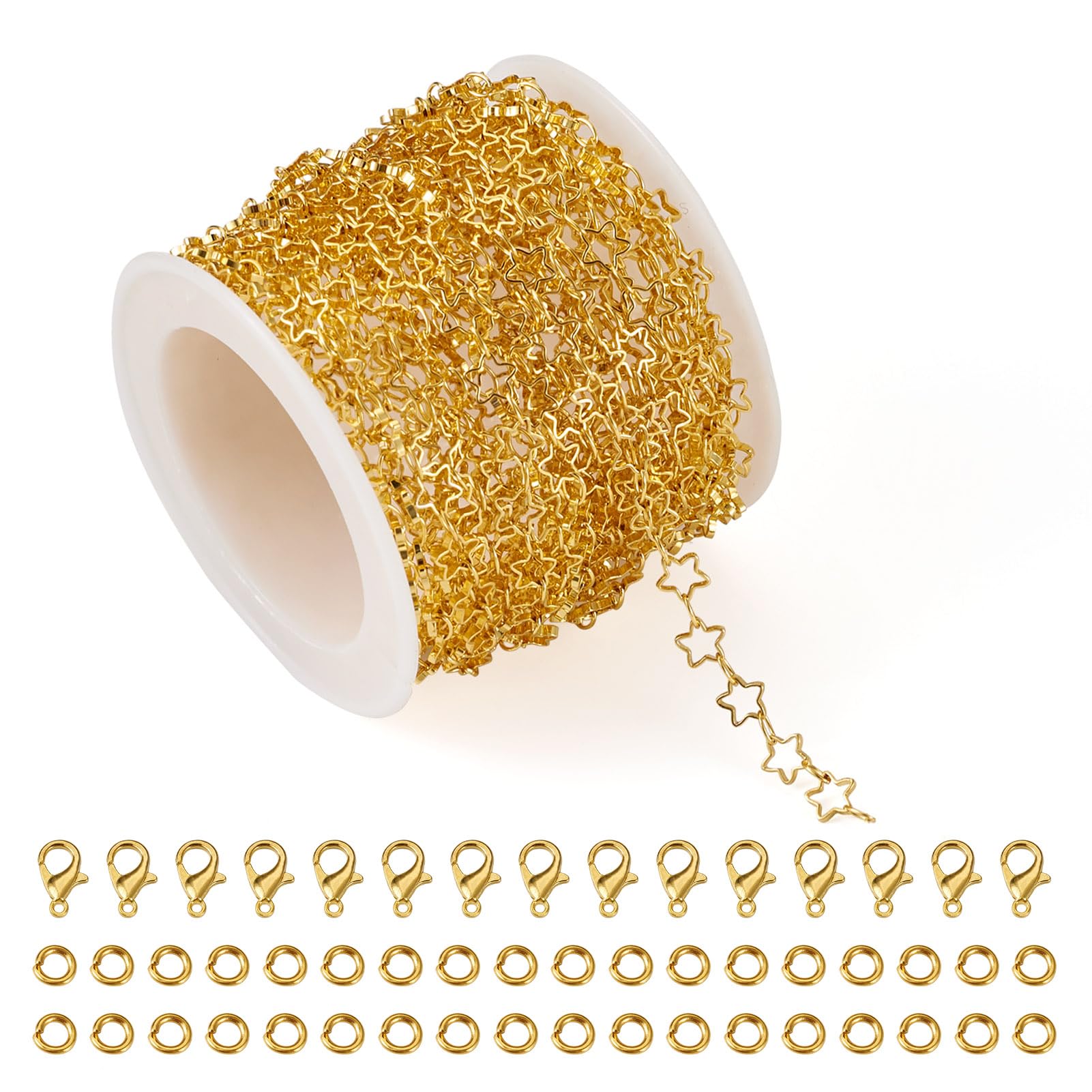 Amazon.com: Pandahall 14K Gold Plated Star Link Chains 16.4 Feet Brass ...