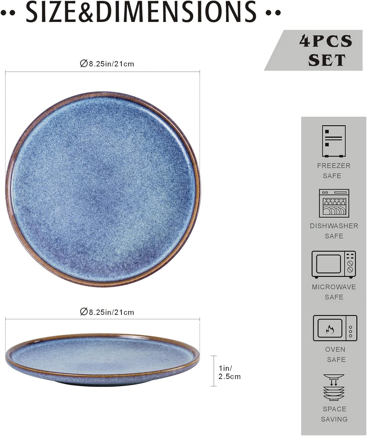 Dessert Plates, Stoneware Serving Dishes Set of 4 for Cake Salad ...