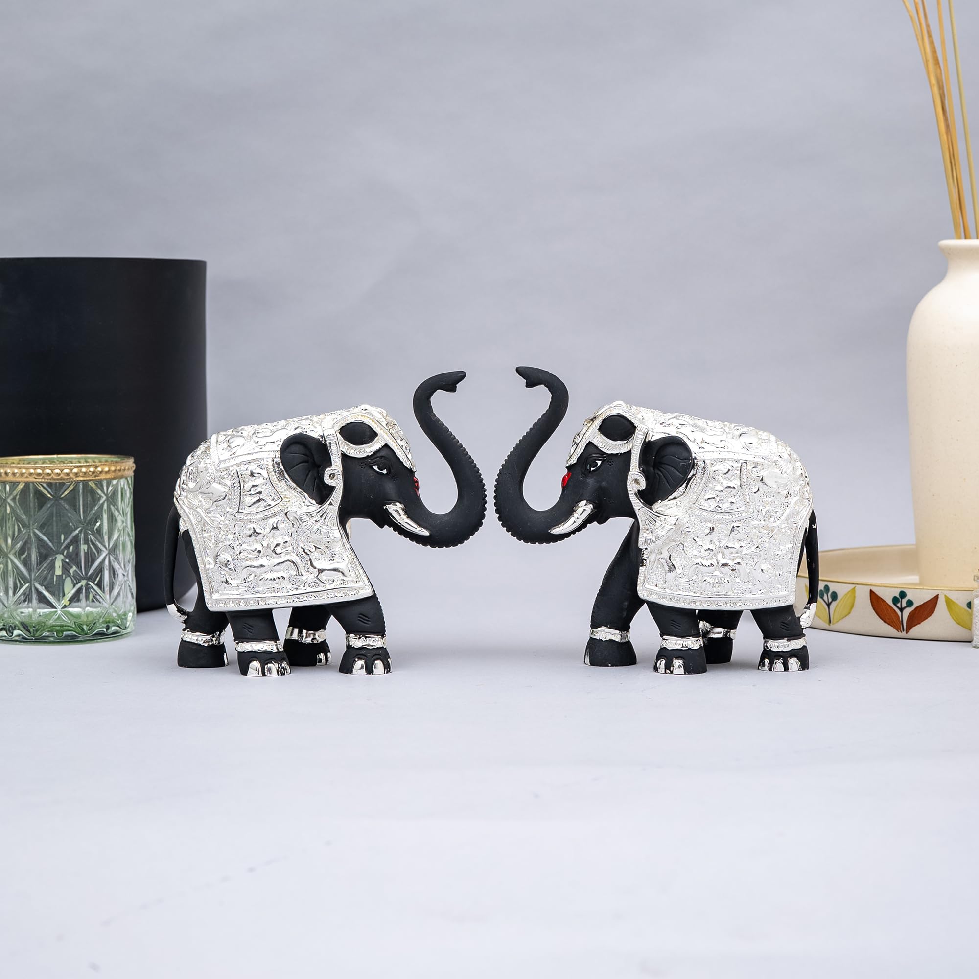 Buy Idolkart Pure Silver Coated Black Elephant Showpiece Set - Elephant ...