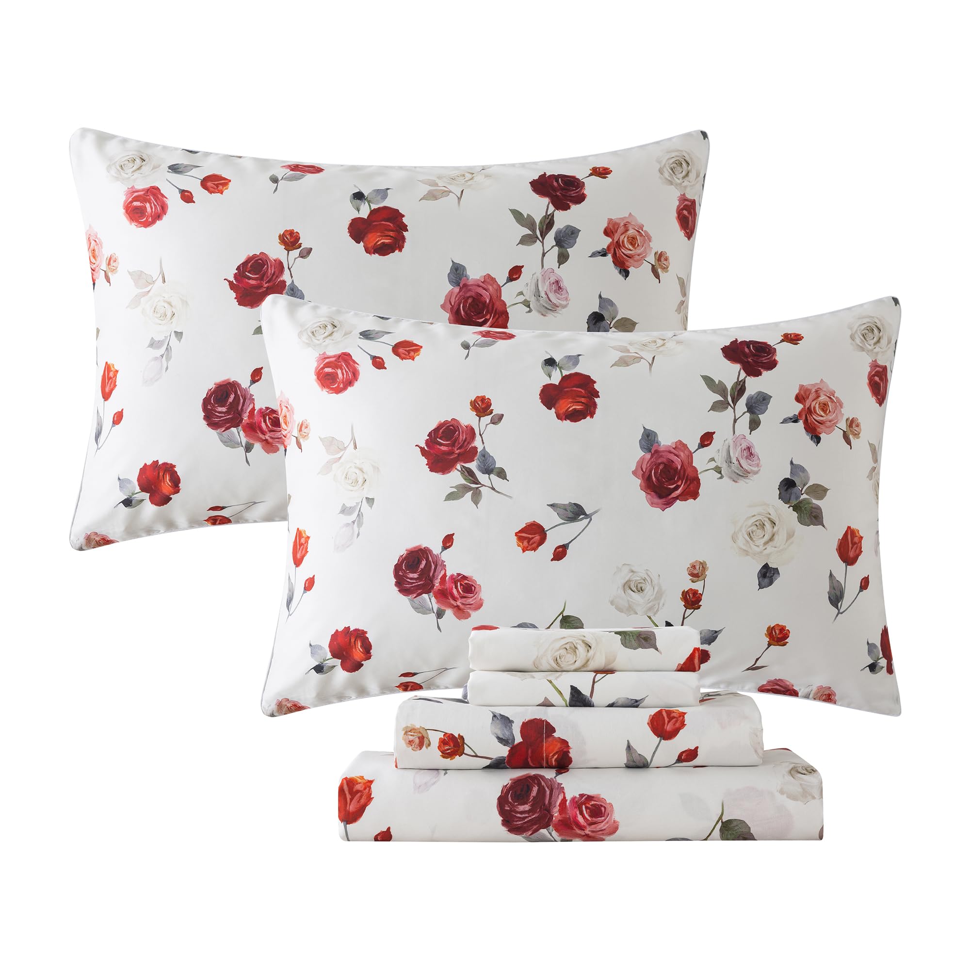 Amazon.com: FADFAY Rose Sheets Set King Vintage White Rose Floral ...