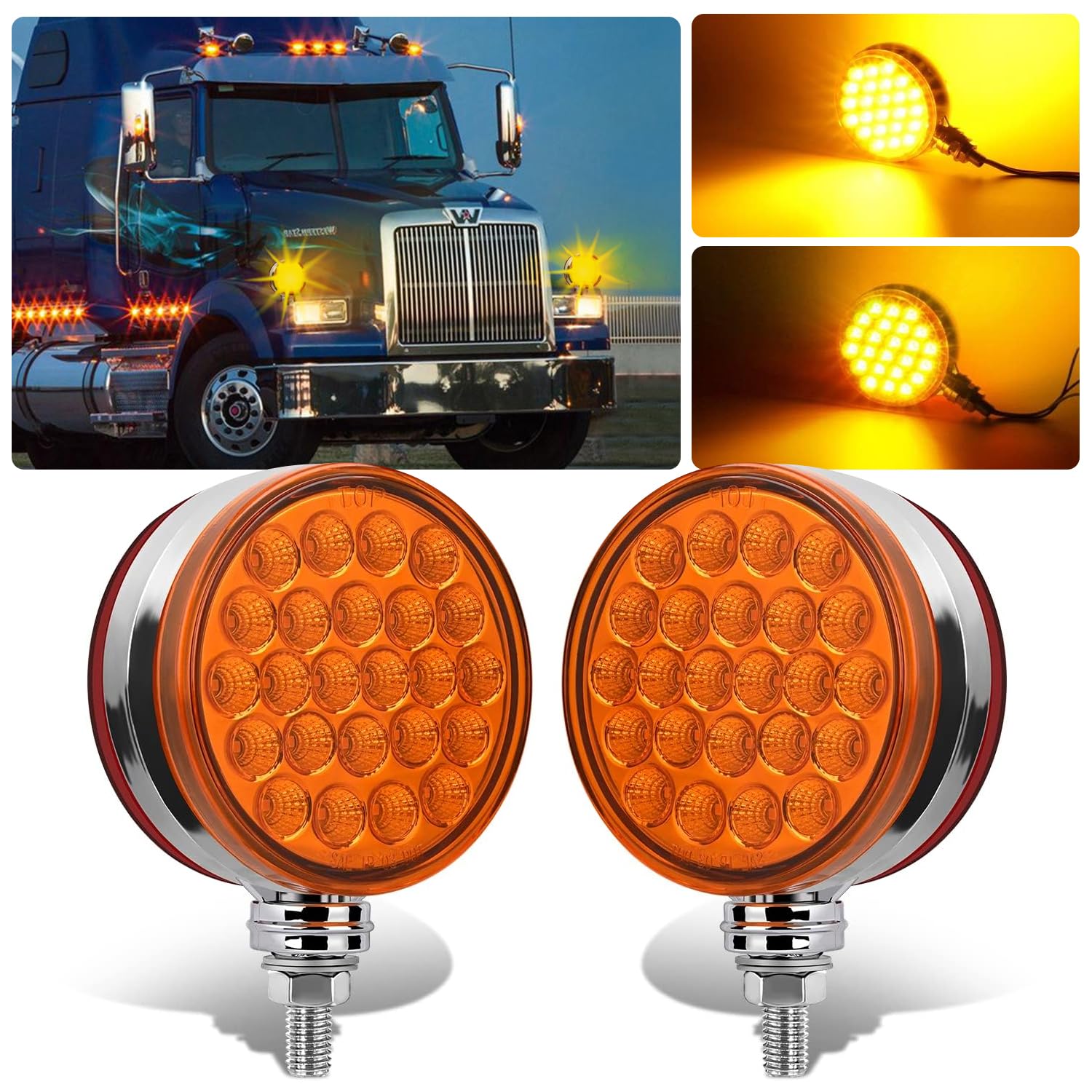 Snapklik.com : Gonice 2PCS 48-LED Round Pedestal Truck Lights - Dual ...