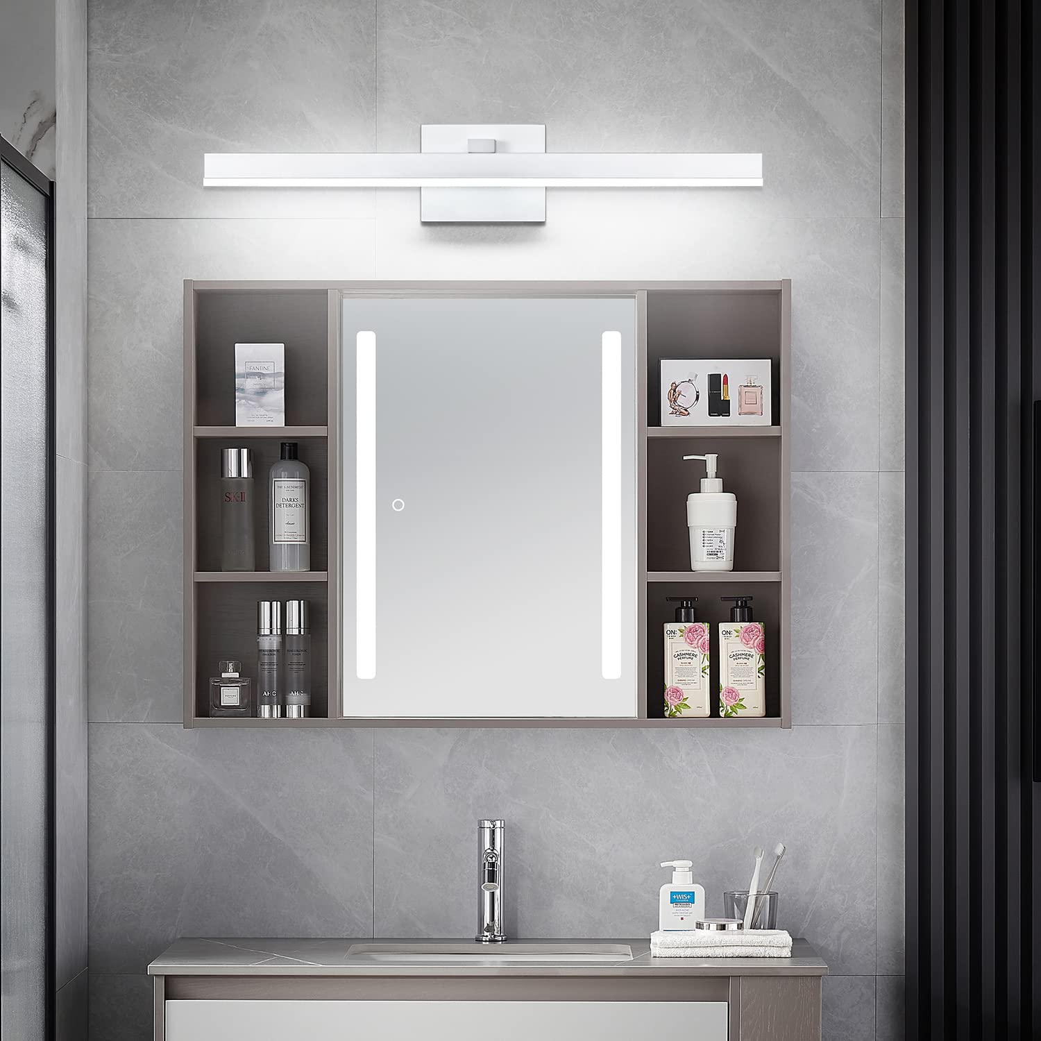 PRESDE Bathroom Vanity Light Dimmable 24in Modern Silver LED Bathroom ...