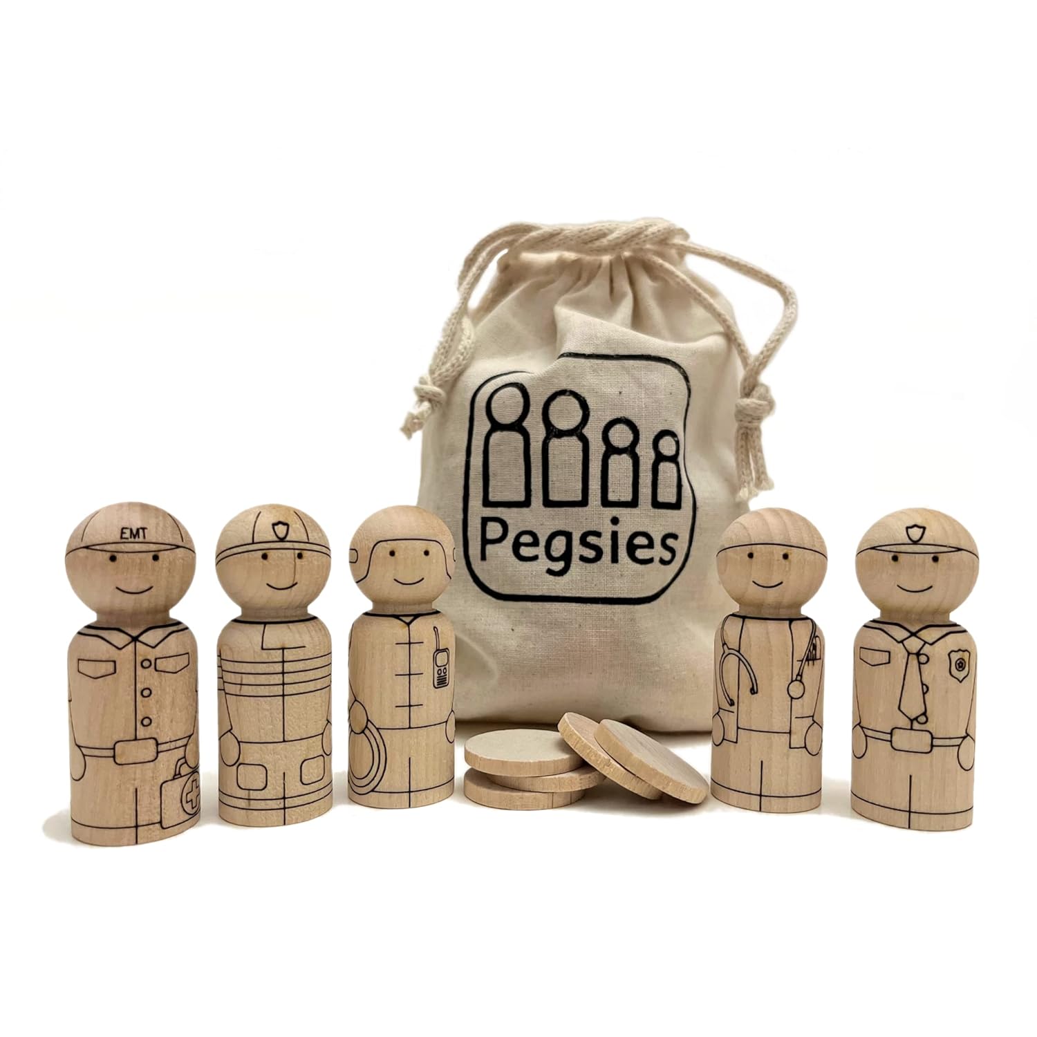 Amazon.com: First Responders Wooden Peg Dolls - Rescuer Doctor Police ...