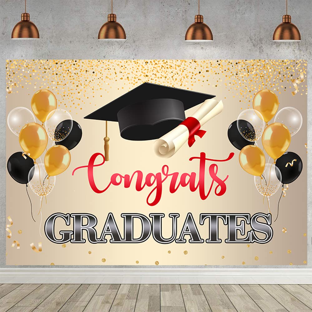 Buy Withu Congrats Graduates Backdrop Gold Black Bachelor Cap Balloons ...