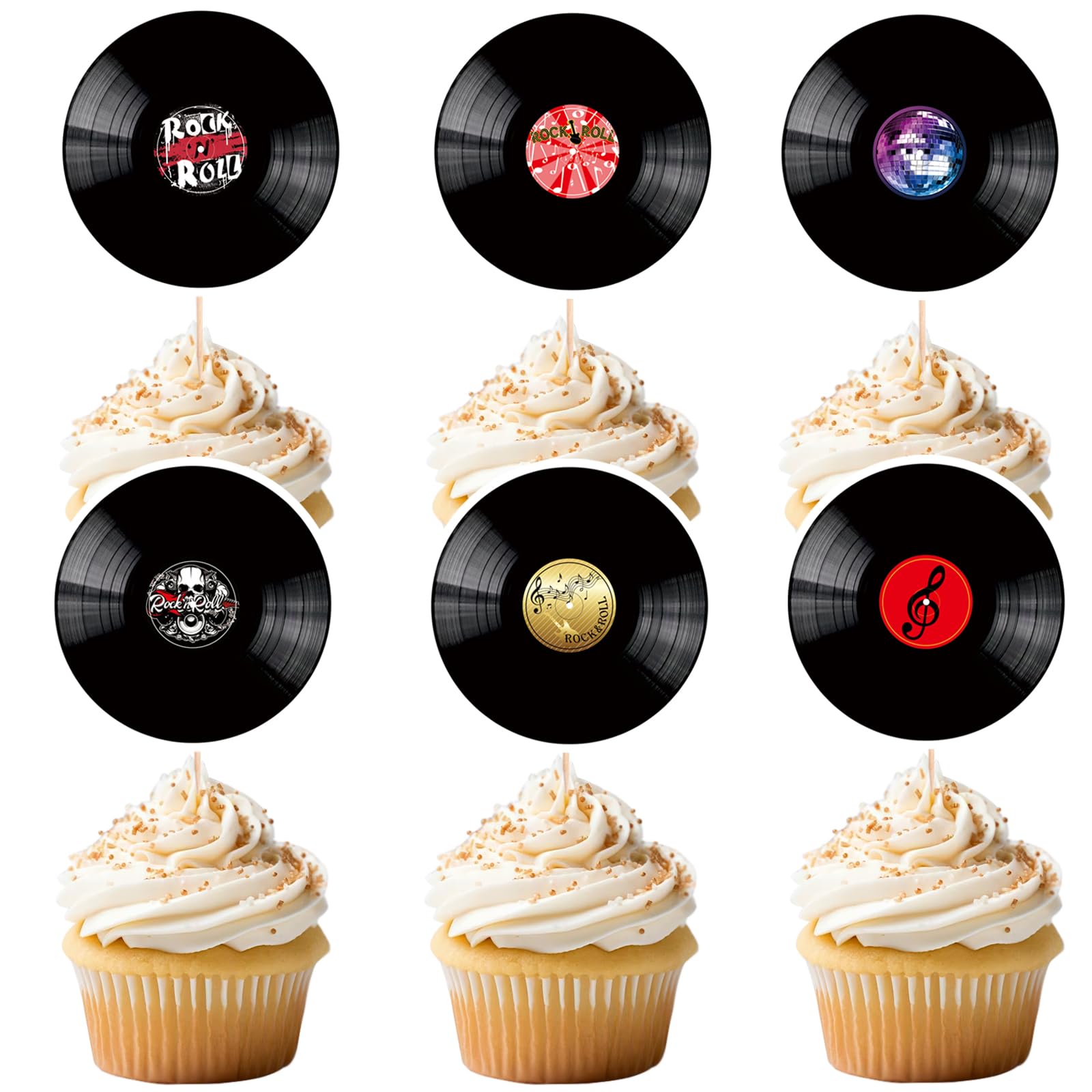 Amazon.com: 48pcs Black Glitter Vinyl Record Dessert Cupcake Topper ...
