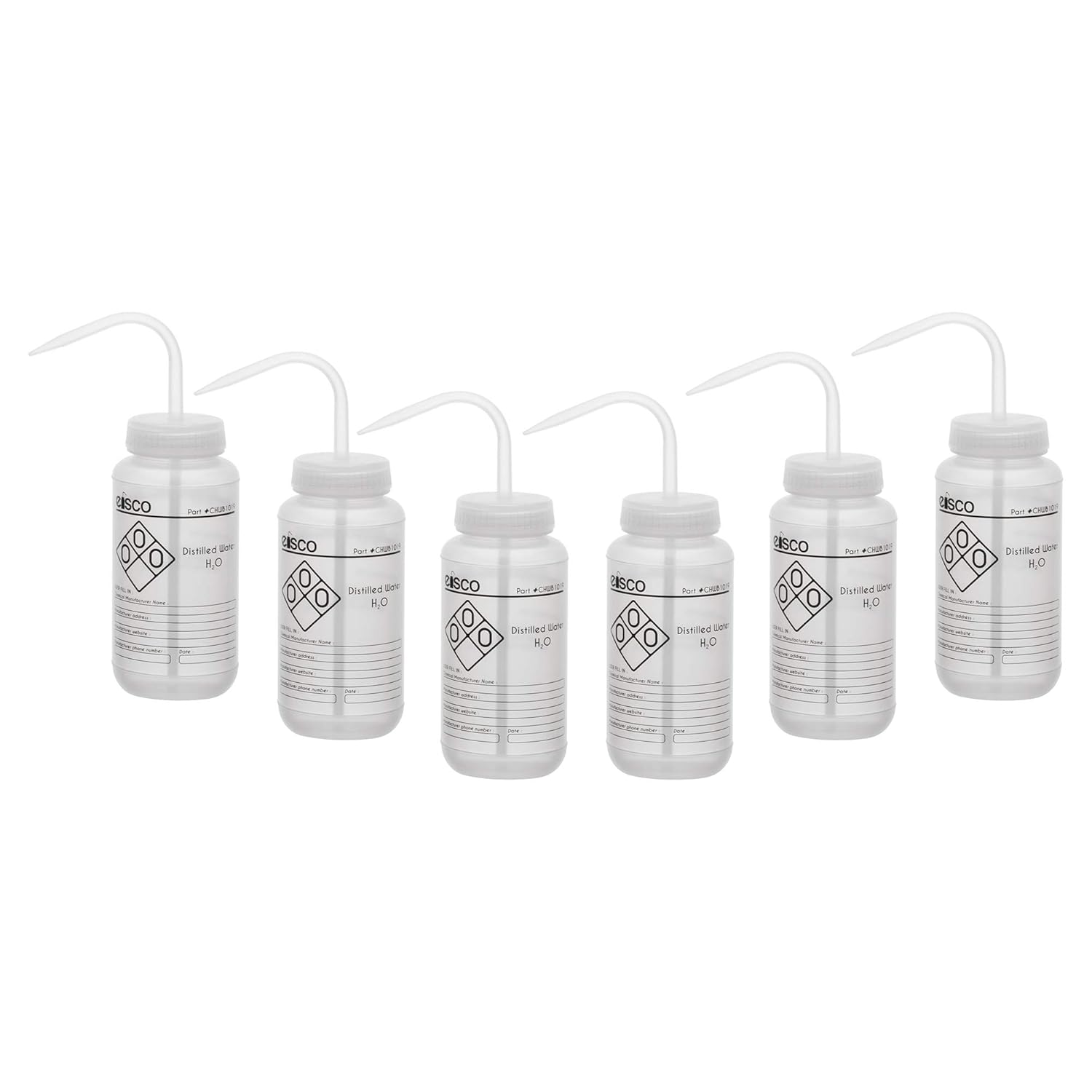 EISCO 6PK Wash Bottles for Distilled Water, 500ml - Labeled with ...