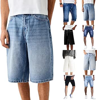 Loose Fit Jorts Men Baggy Casual Long Wide Leg Jean Shorts with Pockets ...