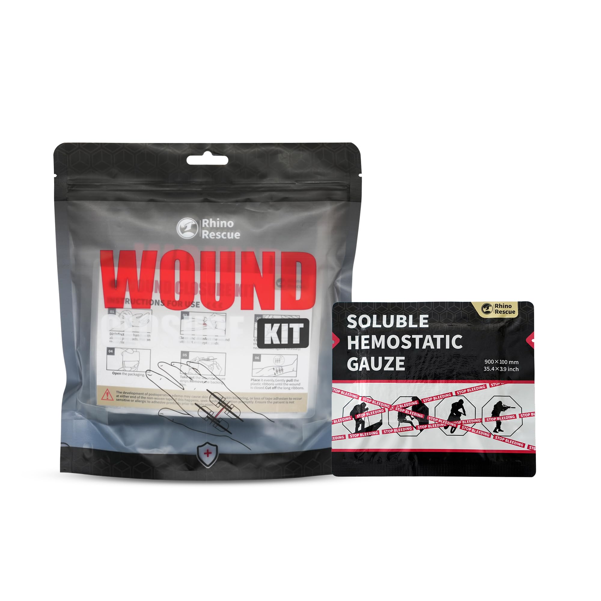 Amazon.com: RHINO RESCUE Wound Closure Kit with Hemostatic Gauze ...