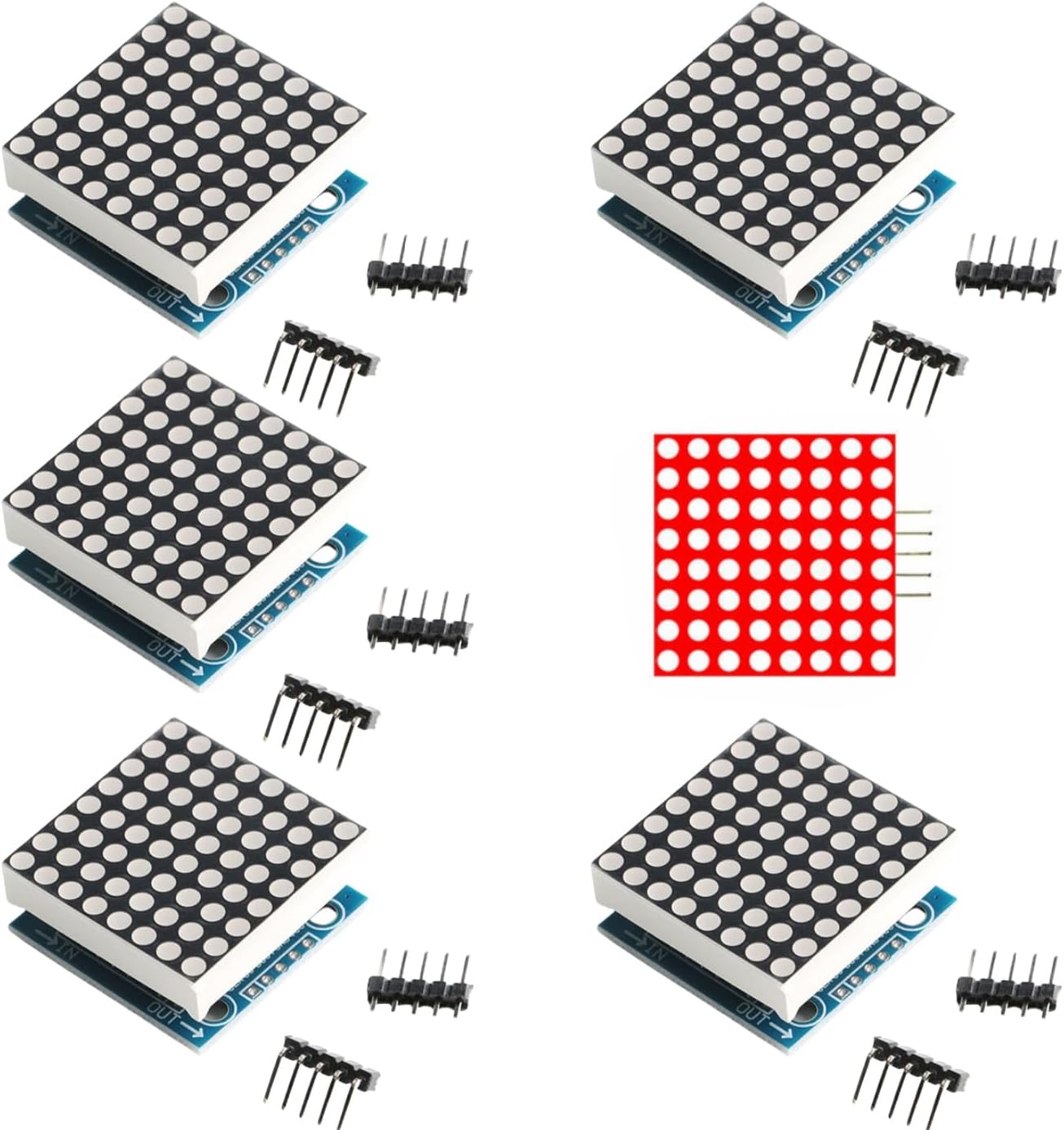 5PCS MAX7219 8x8 Dot Matrix LED Display Module 5V 5-Pin Interface DIY ...