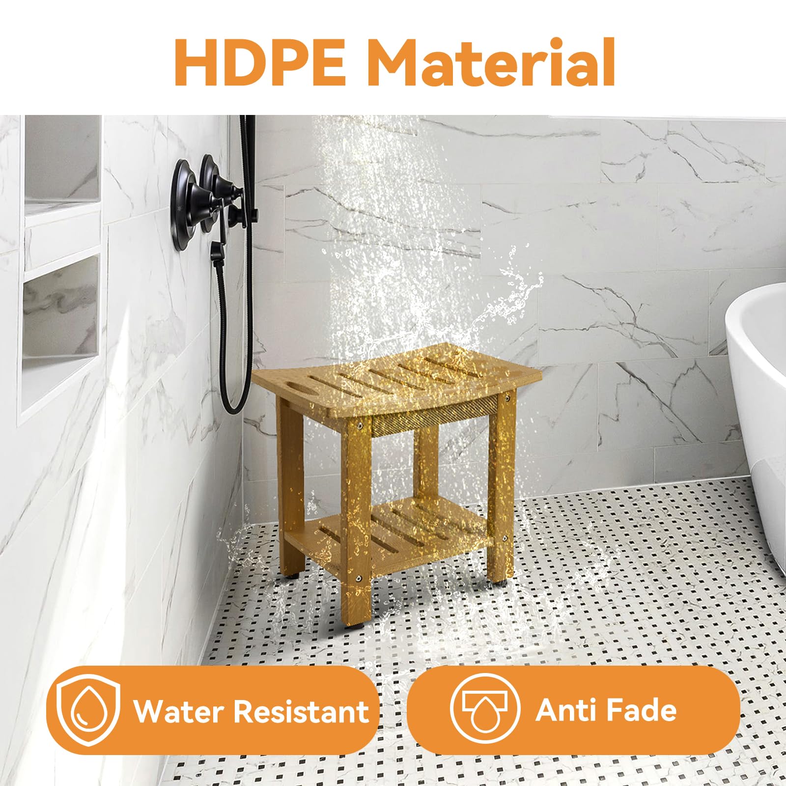 Marcytop Shower Bench with Storage Shelf, HDPE Shower Stool for Inside ...