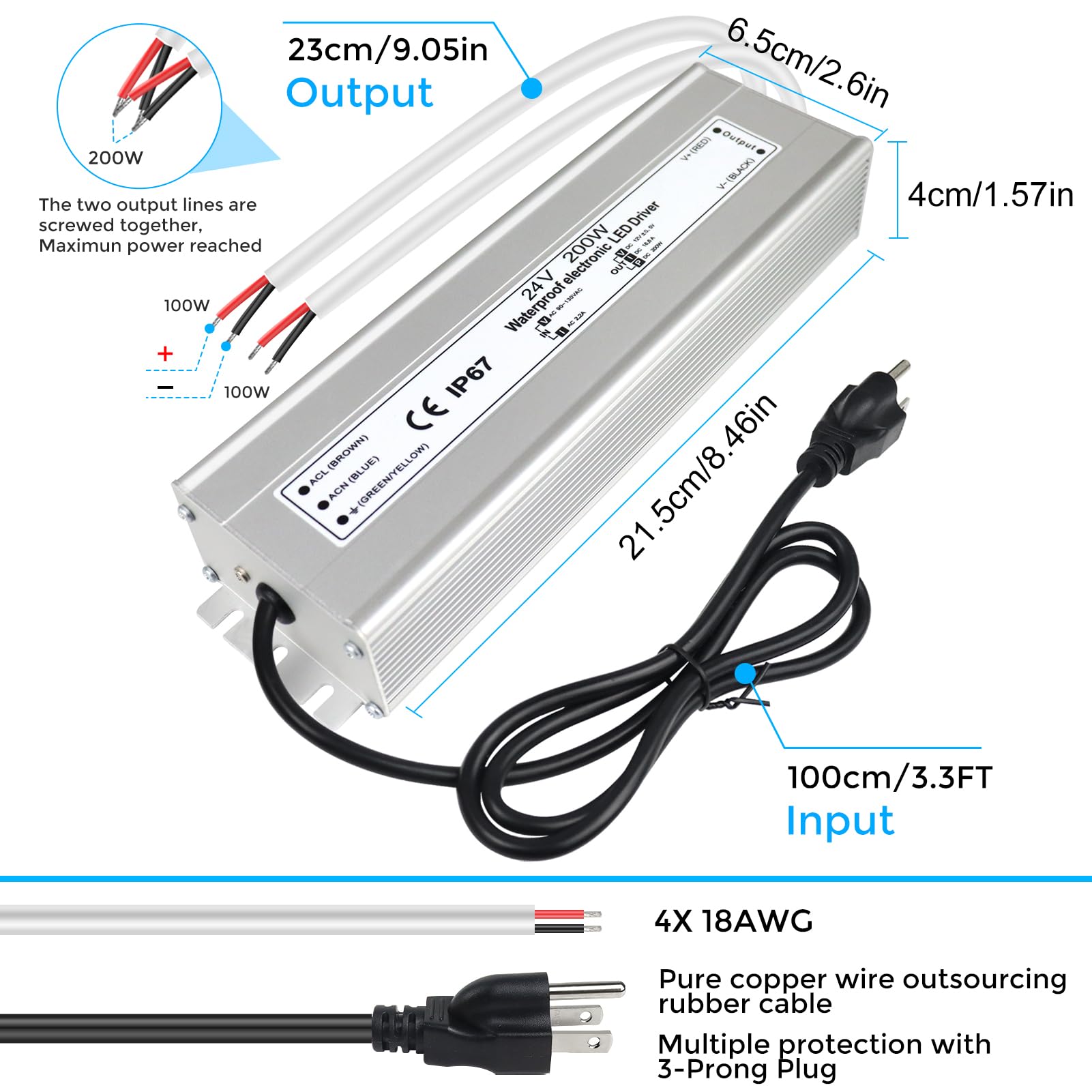 Snapklik.com : LightingWill LED Driver 200 Watts Waterproof IP67 Power ...