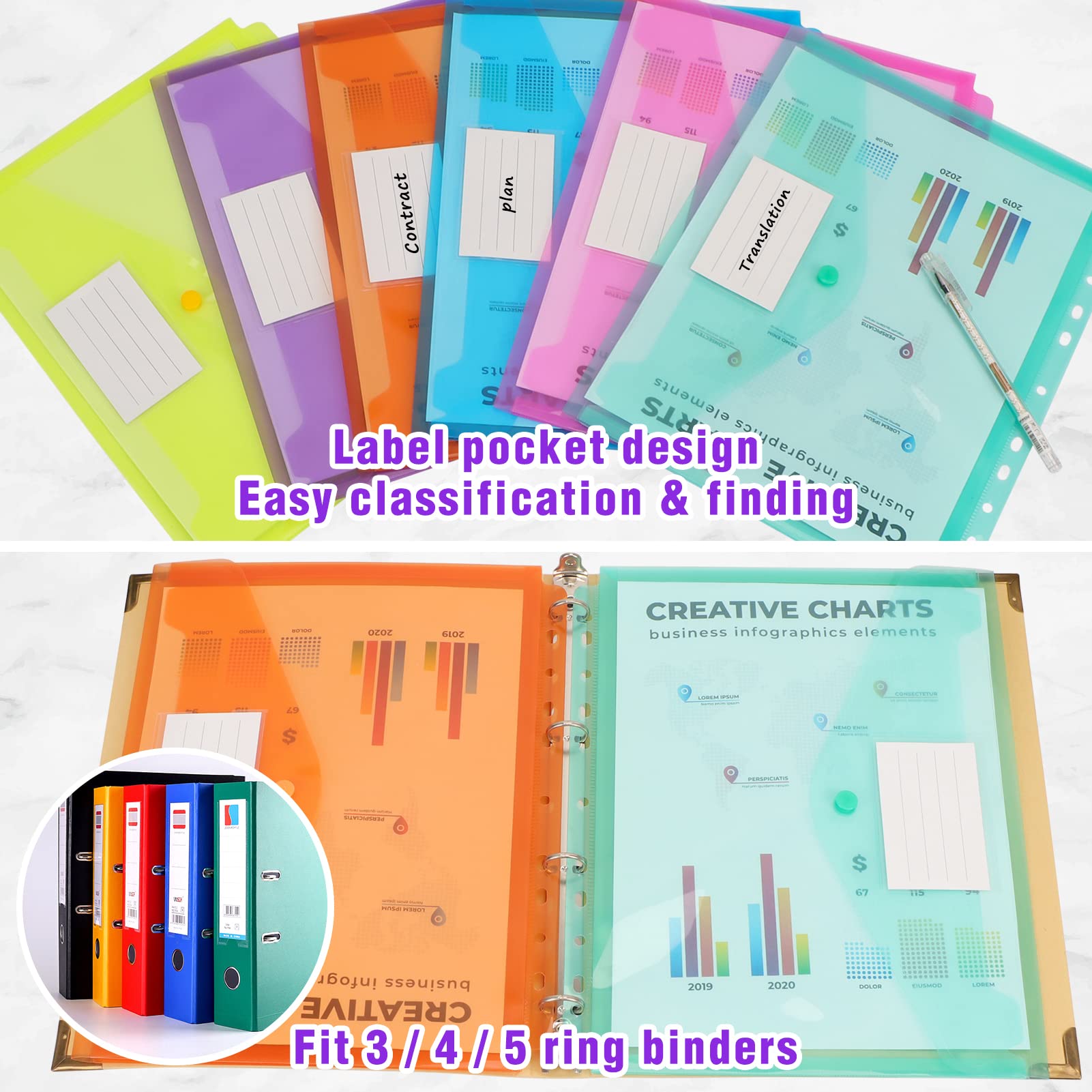 Snapklik.com : NatureTouch 24Pcs Binder Pocket, Clear Binder Organizer ...