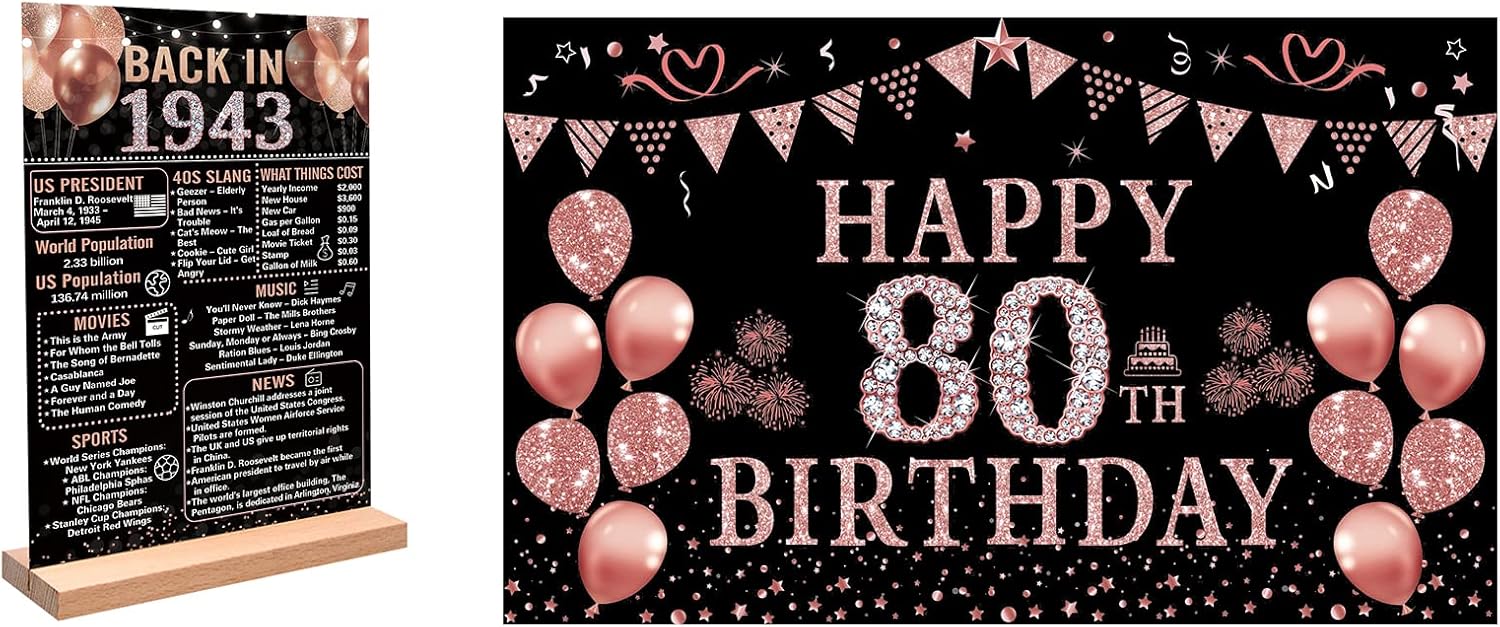 Amazon.com: Trgowaul 80th Birthday Decorations for Women Rose Gold ...