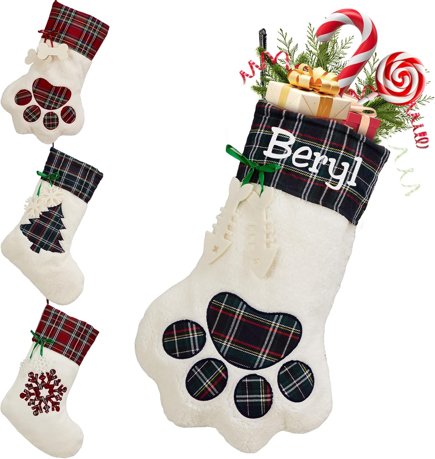 Personalized Christmas Stockings for Dogs Cats, Custom Name Pet Paw ...