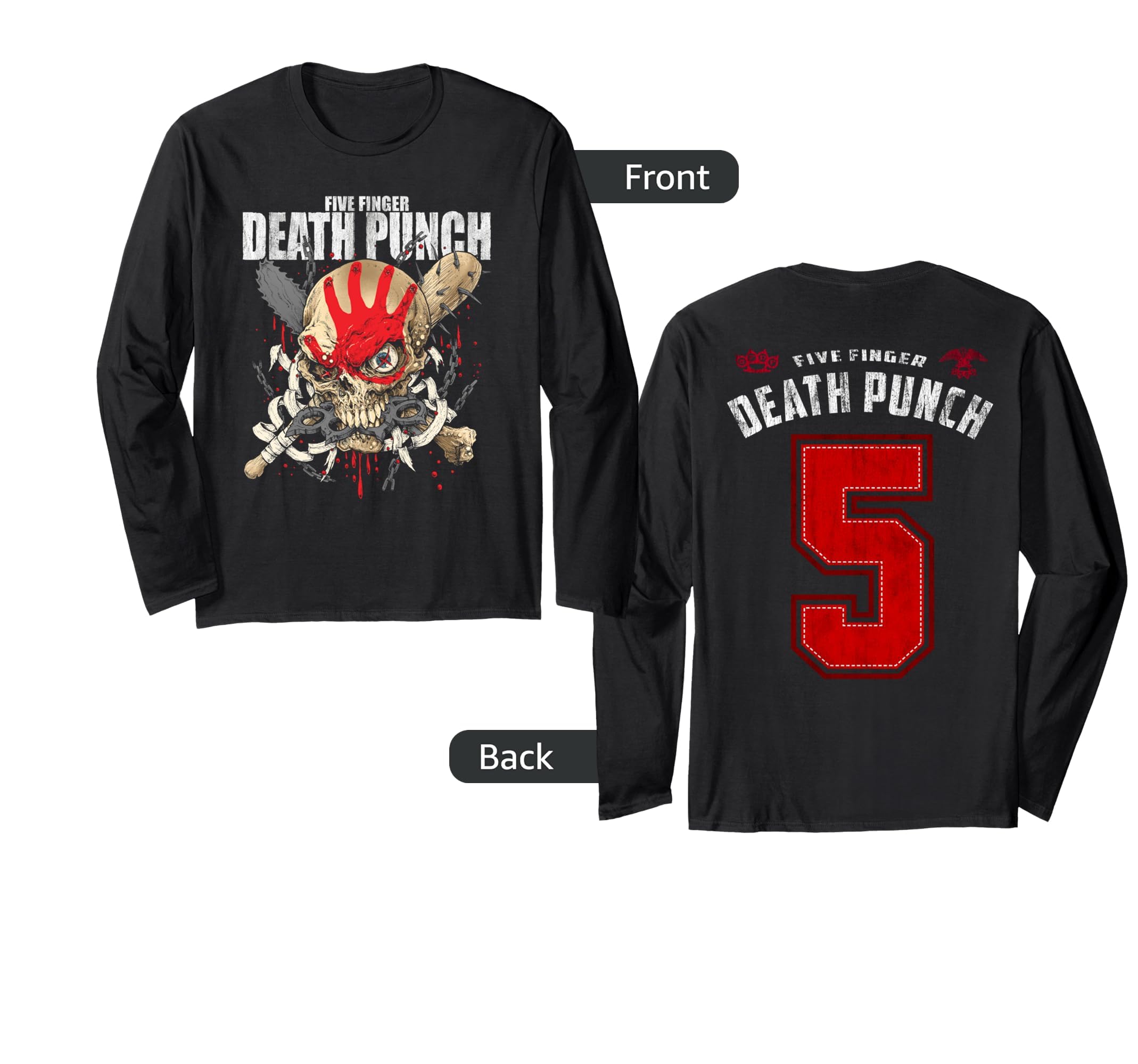 Amazon.com: 5FDP - Warhead Skull Front Back Print Long Sleeve T-Shirt ...