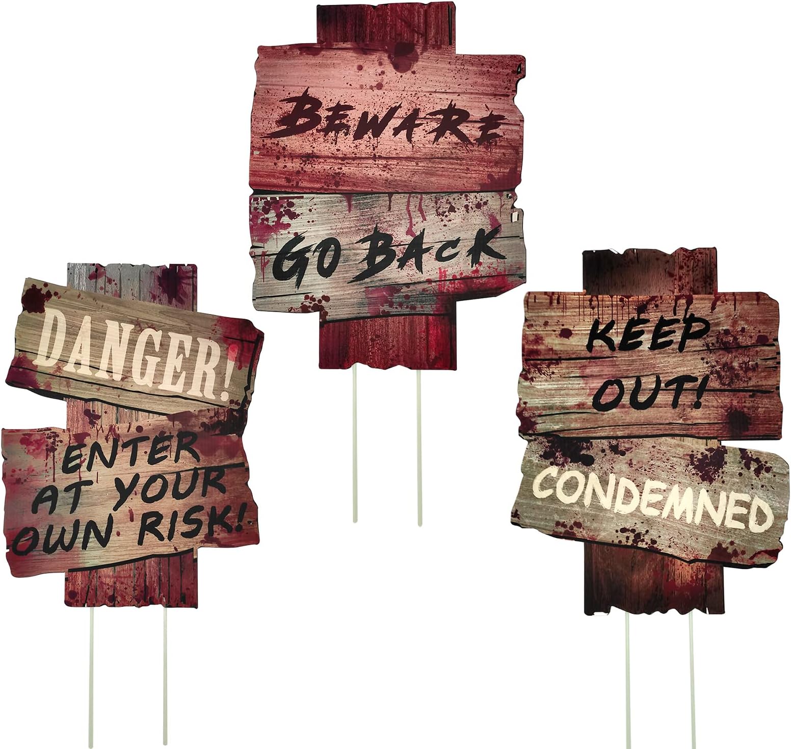 Amazon.com : Halloween Decorations Beware Yard Signs with Stakes, 15"× ...
