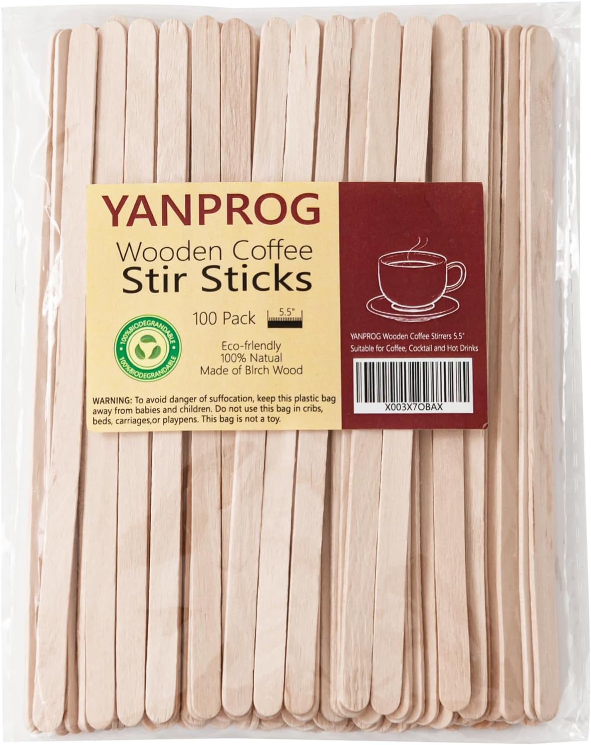 Amazon.com: 100pcs Wood Coffee Stirrer Sticks, 5.5 Inch Wooden Swizzle ...