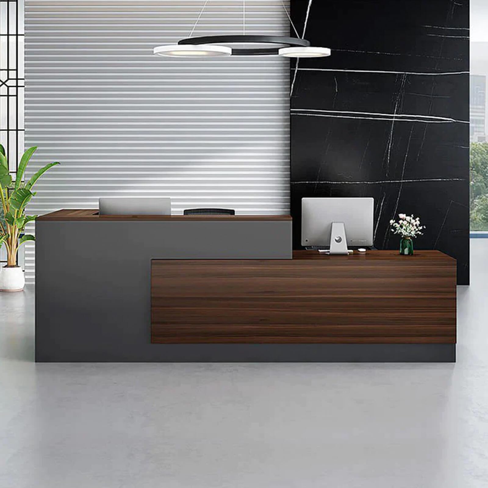 Amazon.com: Modern L-Shaped Reception Desk with Hutch, Reception ...