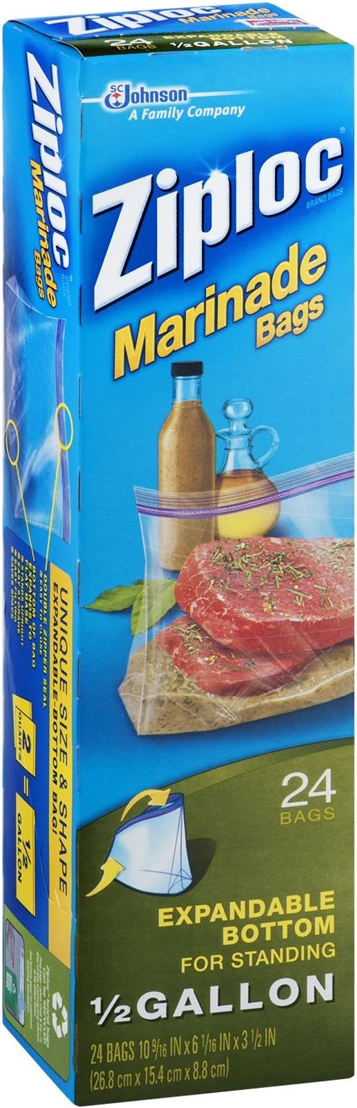 Amazon.com: Ziploc Marinade Bags, Half Gallon (24-Count (Pack of 6 ...