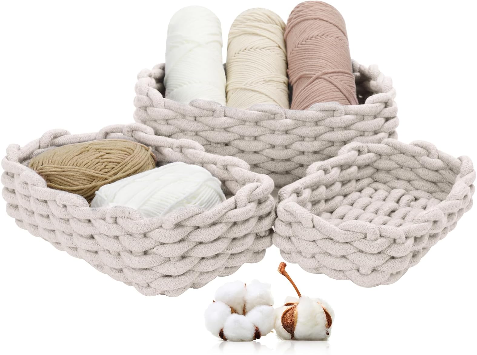 LA BONHEUR Lot de 4 Paniers de Rangement en Corde de Coton Tressée ...