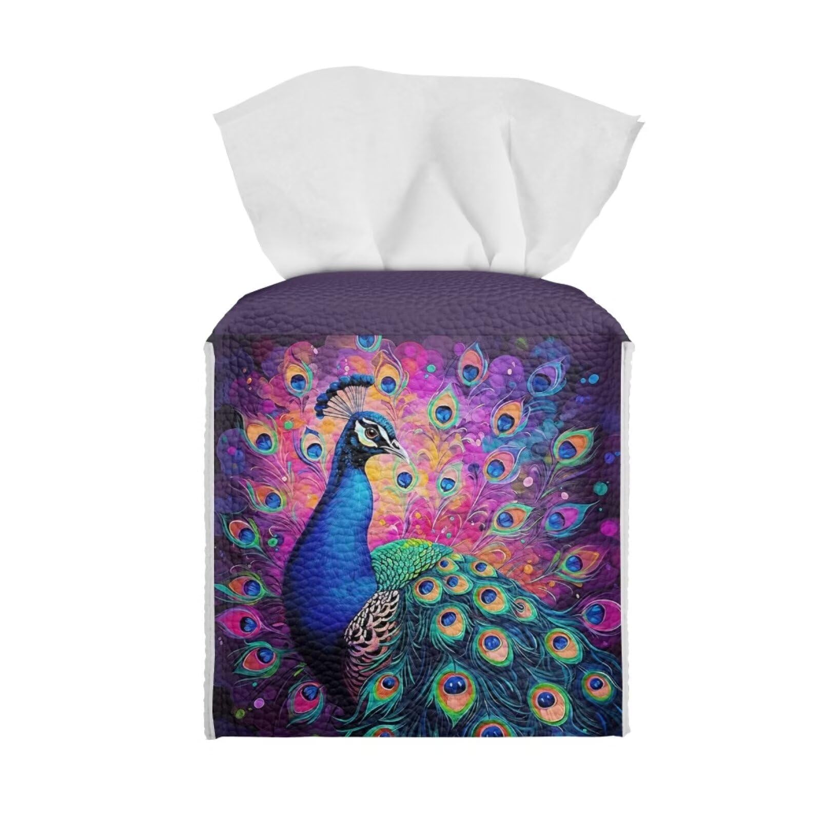 Amazon.com: ZUXONGSY Peacock Leather Tissue Box Cover Square Purple ...