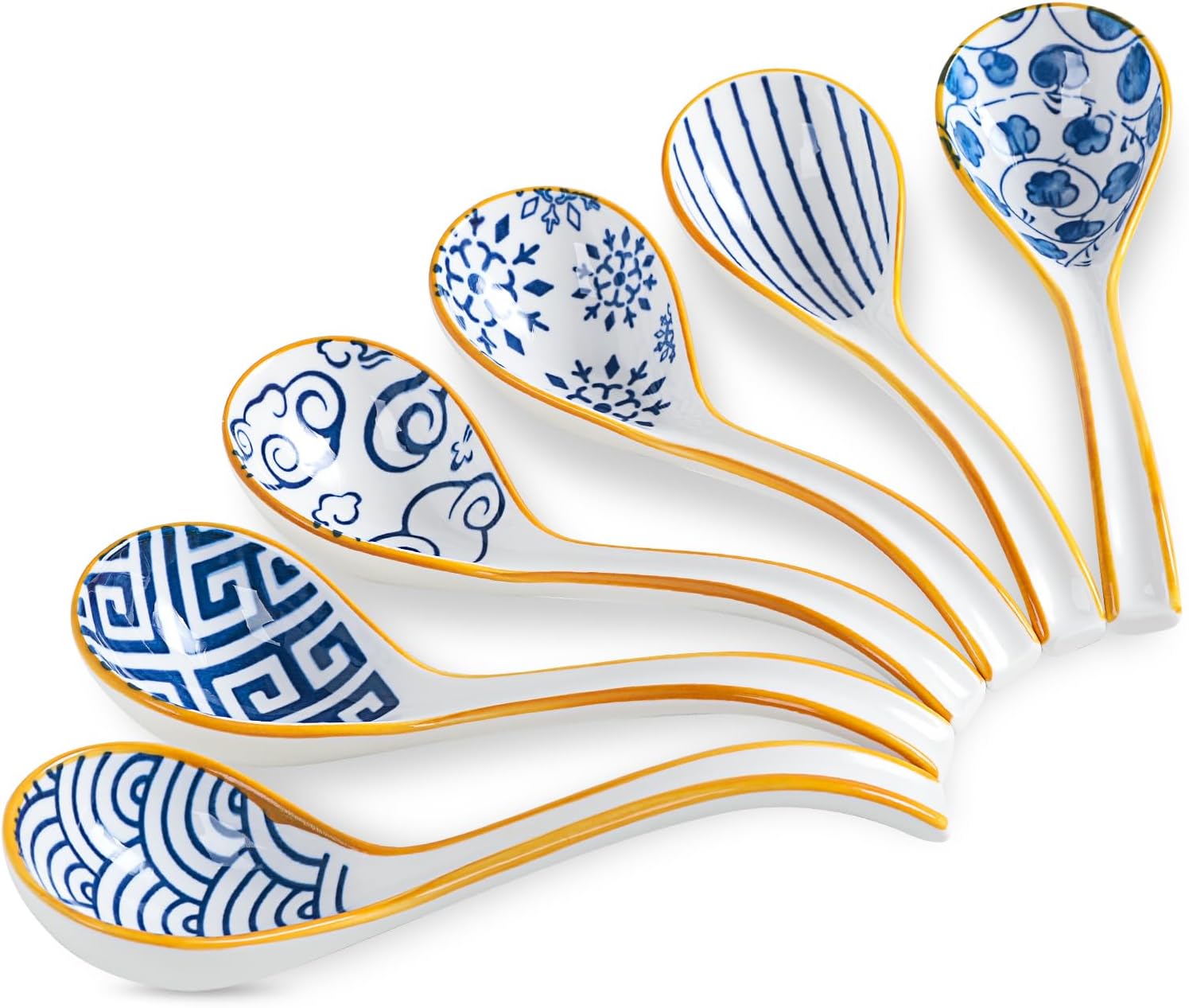 Amazon.com: 6 Pcs Asian Soup Spoons, Ceramic Soup Spoon Set, 6.5-inch ...