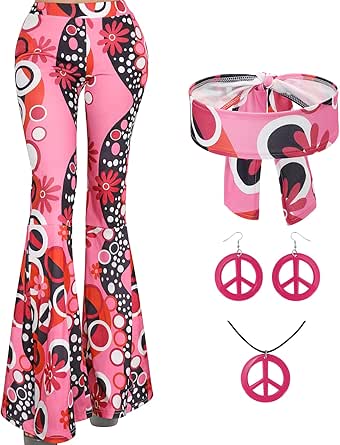 Amazon.com: XIAOWU Women Hippie Costume Bell Bottom 60s 70s Disco ...