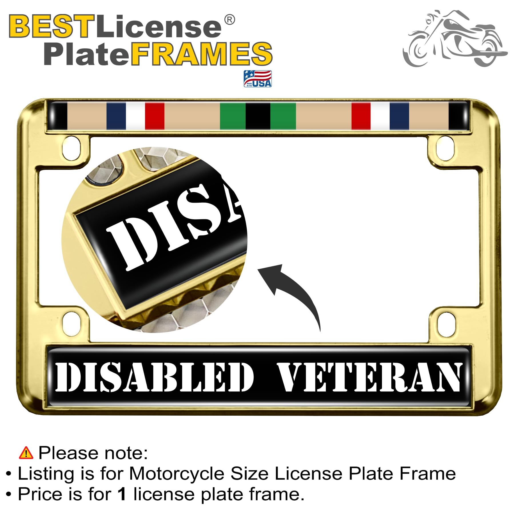 Motorcycle Metal License Plate Frame with Gulf War Disabled Veteran ...
