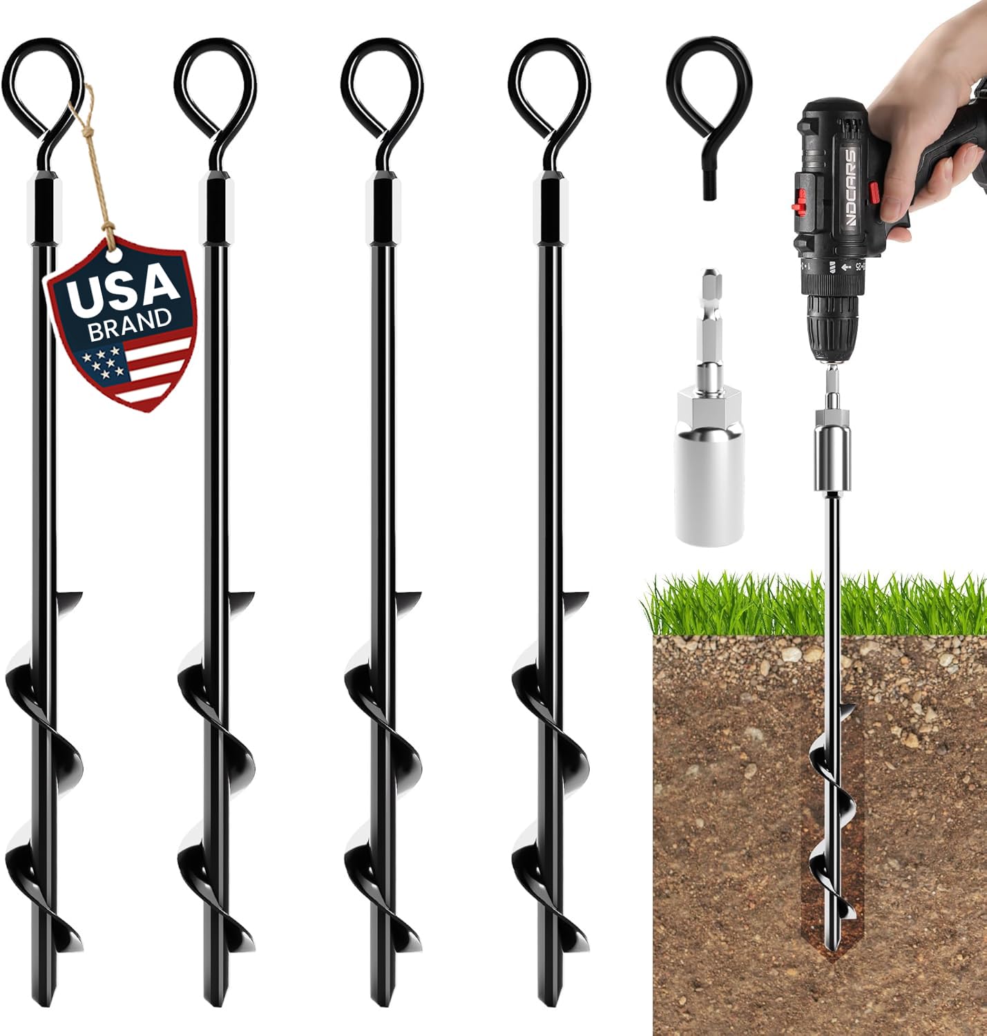 Snapklik.com : 14.4 Ground Anchors Screw-in - Heavy Duty For High Winds ...