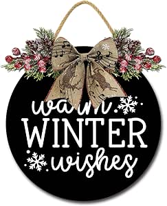 Amazon.com: Soliyoahee Warm Winter Wishes Door Sign Winter Wooden Sign ...