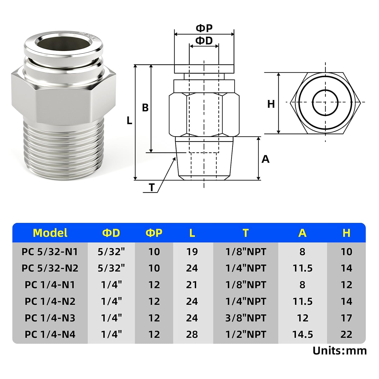 Snapklik.com : TAILONZ PNEUMATIC 304 Stainless Steel Male Straight 1/4 ...