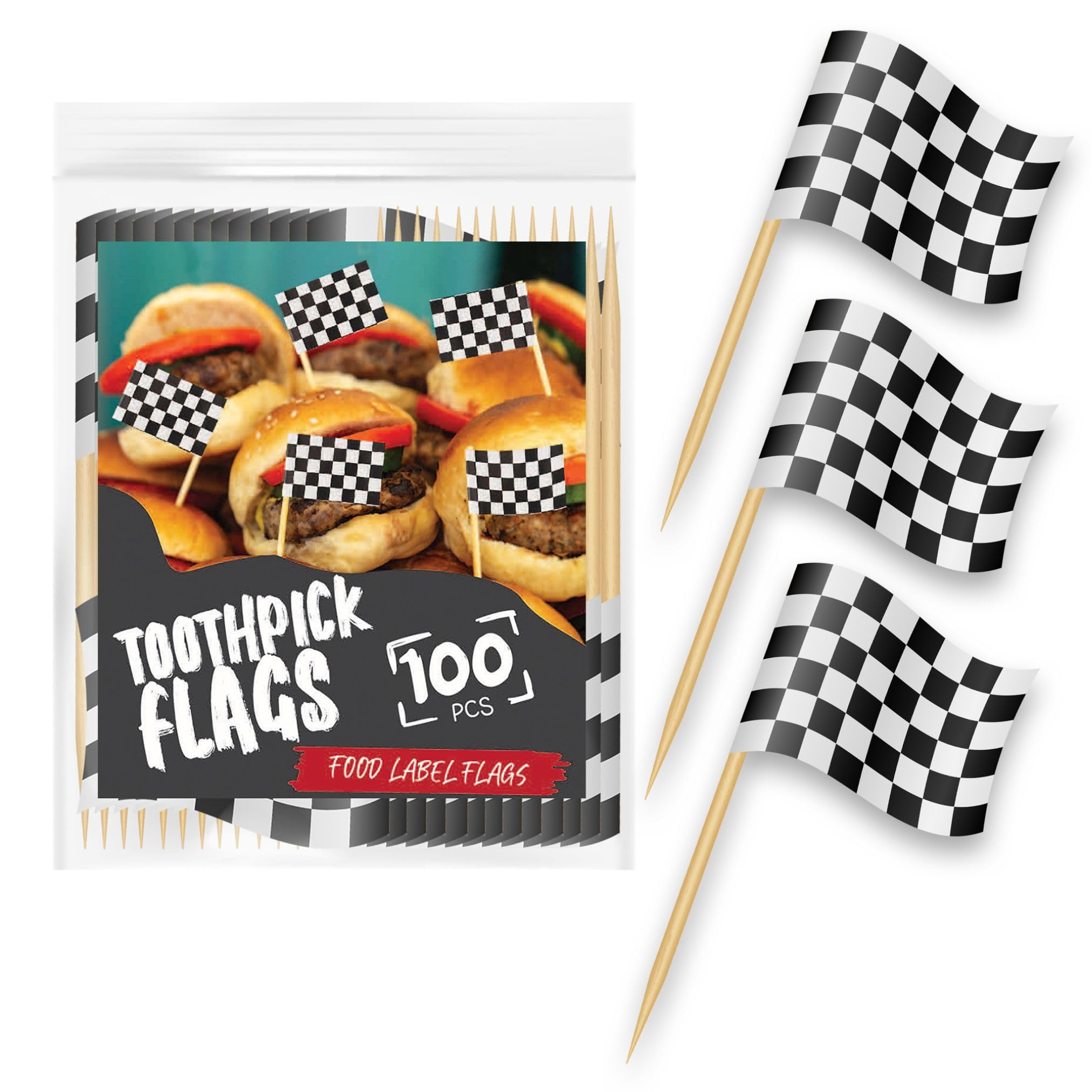 Toothpick Flags Race Car Cake Topper, Racing Birthday Party Checkered Flag