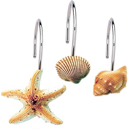 Amazon.com: Seashell Shower Curtain Hooks Bathroom Beach Shell Decor ...