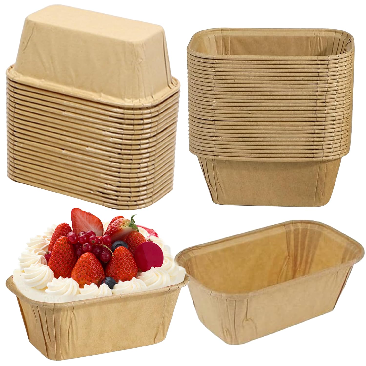 50 PCS Mini Loaf Cake Cases - Premium Greaseproof Paper Cupcake Liners ...