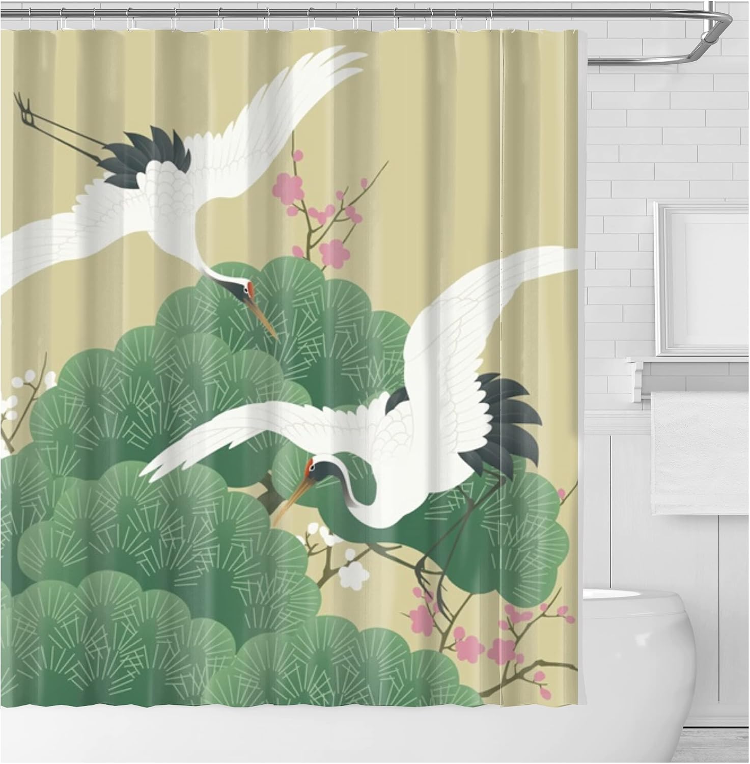 Amazon.com: Japanese style bird and shower crane curtain, crane red and ...