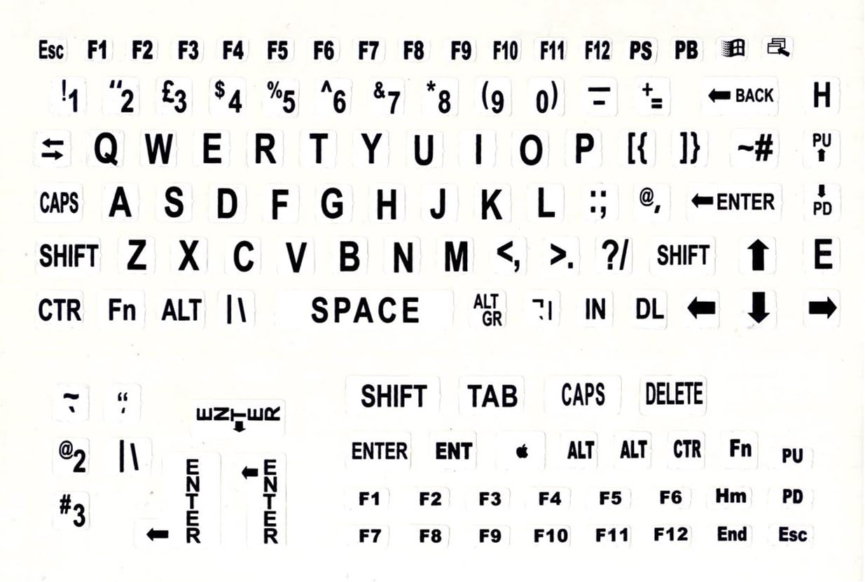 Amazon.com: Stickers Large Print Keyboard Labels for PCs- White-Black ...
