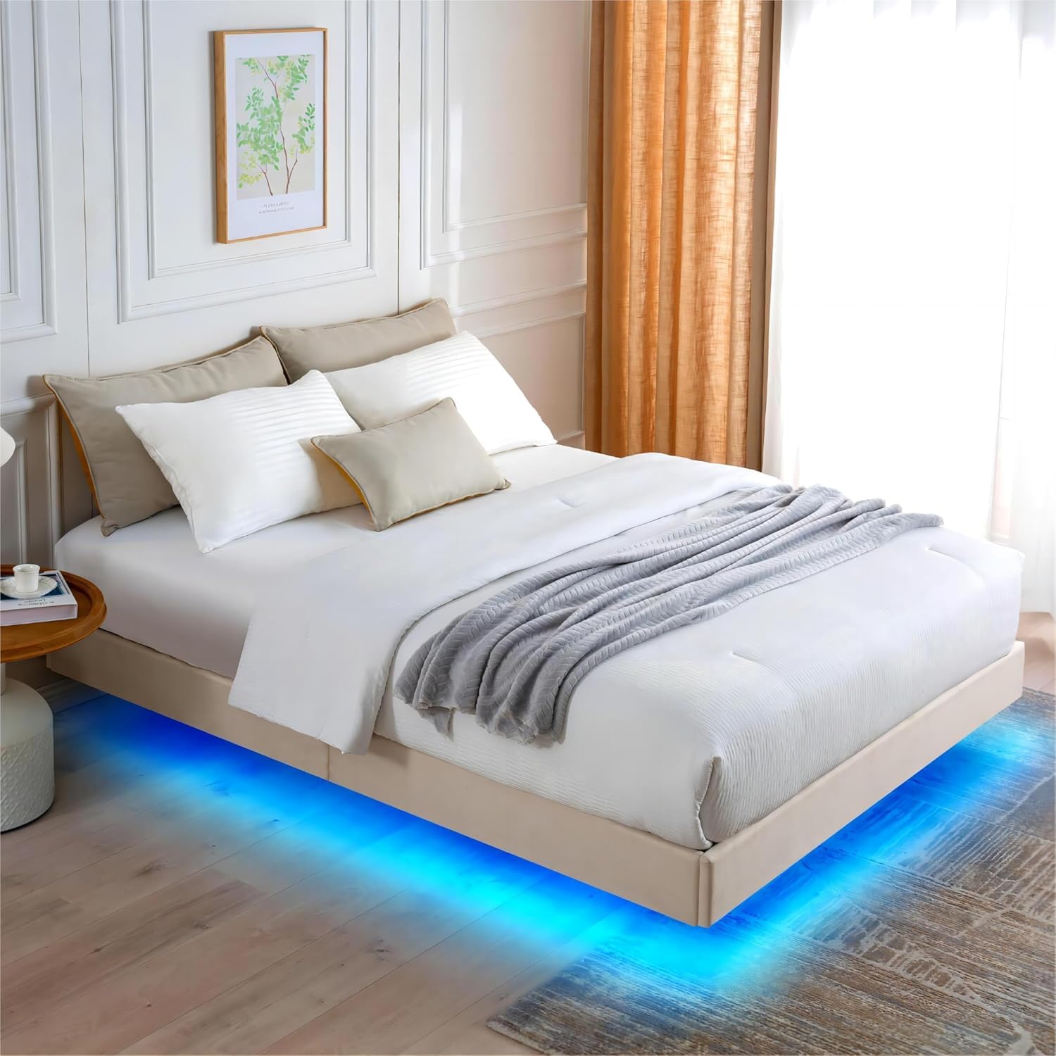 Amazon.com: GAZHOME Full Bed Frame with LED Lights, Modern Upholstered ...