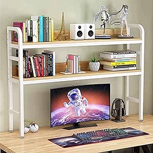 Amazon.com: 2 Tier Desktop Bookcase for Computer Desk - Adjustable ...