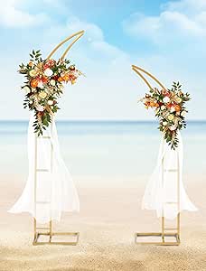 Wedding Open Arch Backdrop Stand, Set of 2 Gold Metal Half-Curved Arch ...