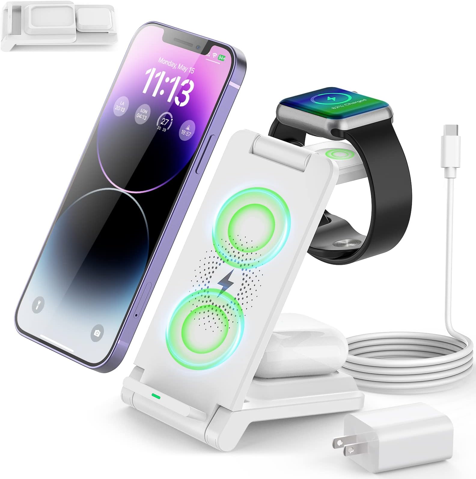 Amazon.com: 3 in 1 Foldable Travel Charging Station,18W Fast Charging ...