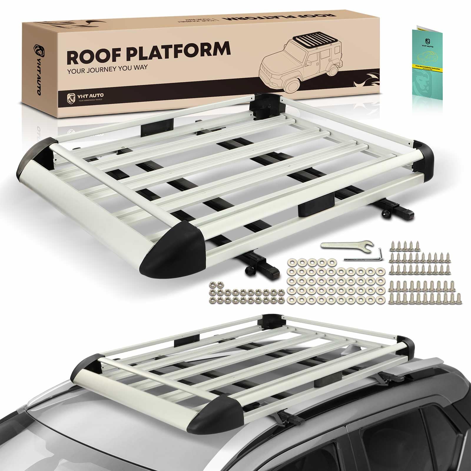 YHTAUTO 50" x 38" 165 LBS Universal Roof Rack Cargo Carrier + 46" Cross ...
