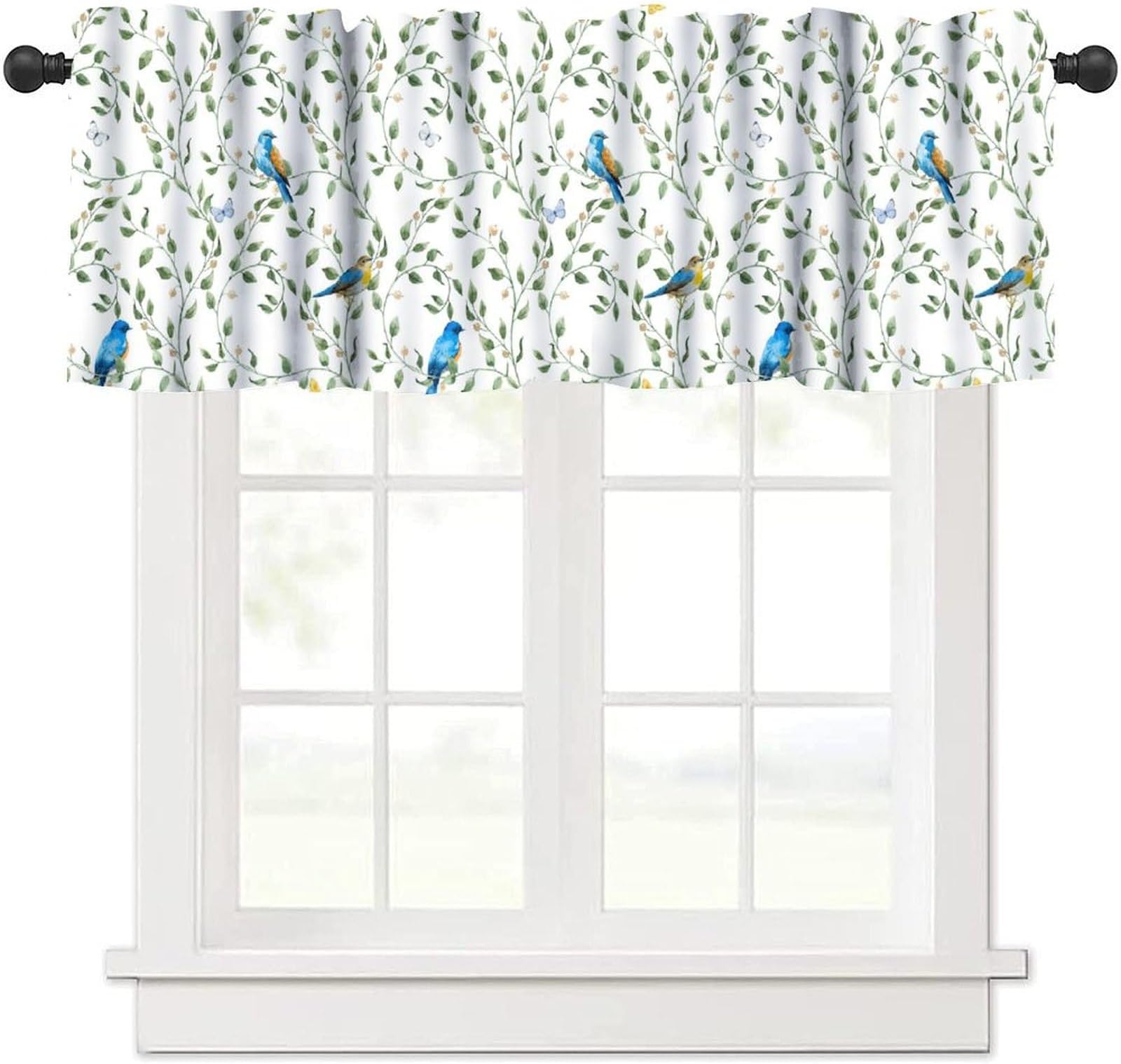 Amazon.com: JADERYS Birds Kitchen Valance Curtains Watercolor Blue Cute ...