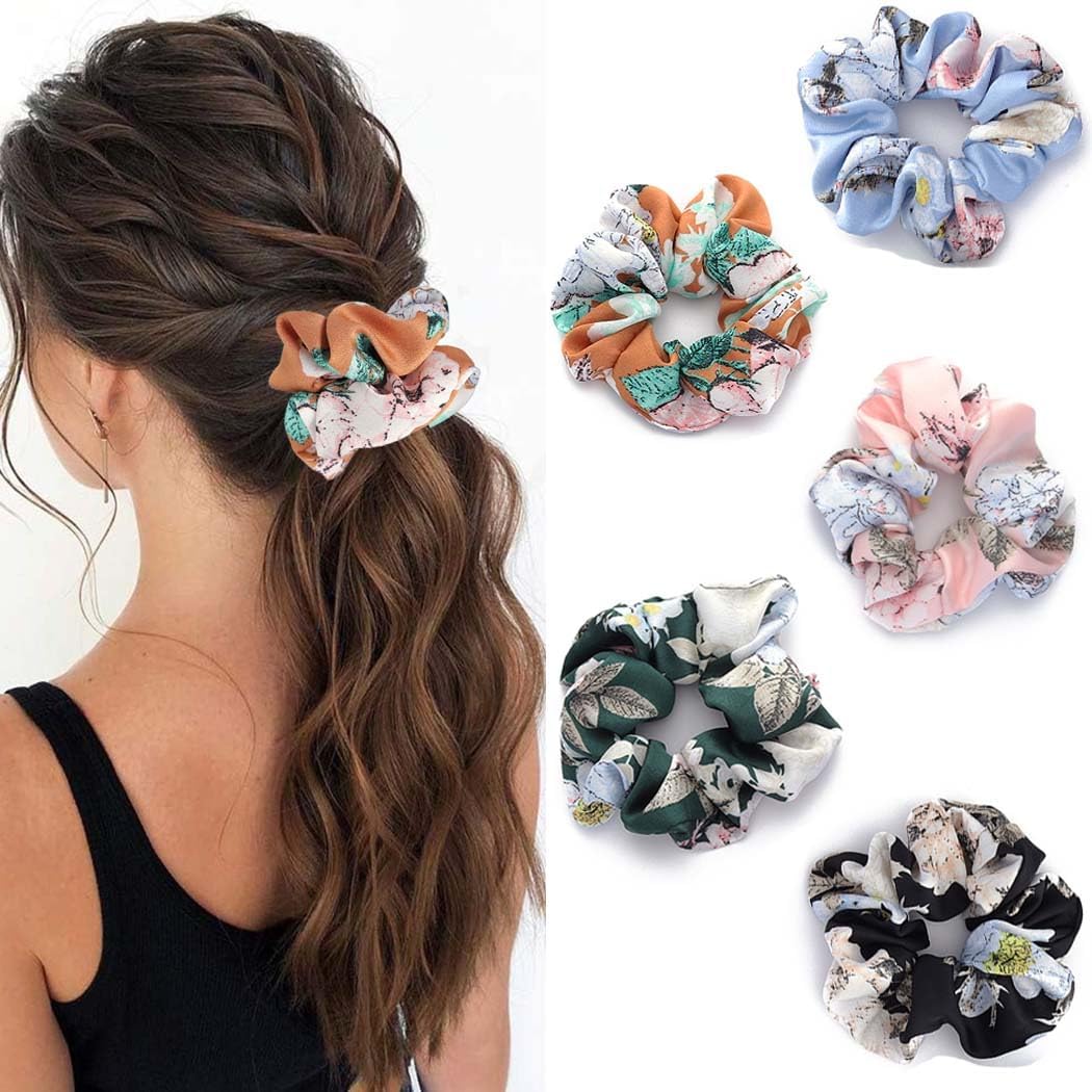 Amazon.com : Jewemia Women's Silk Satin Floral Printed Scrunchies ...