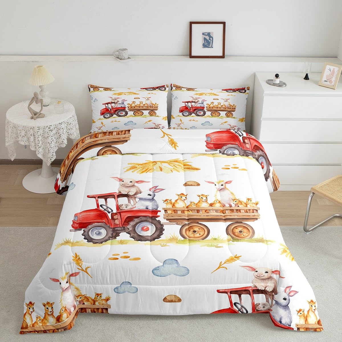 Amazon.com: Red Tractor Bedding Comforter Sets Farm Truck Bedding Sets ...