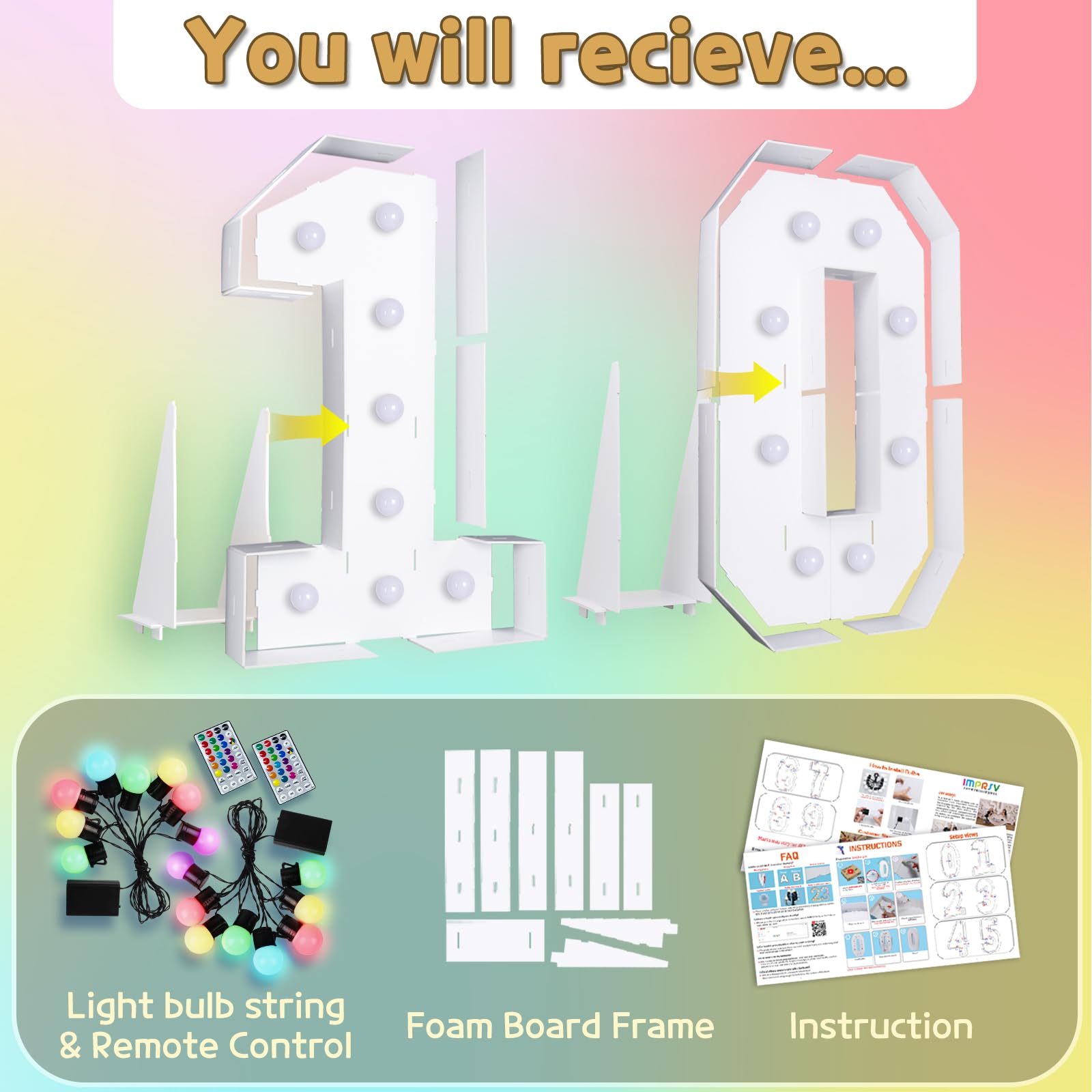 Snapklik.com : Marquee Numbers Colorful 10th-Birthday Decoration: 4FT ...