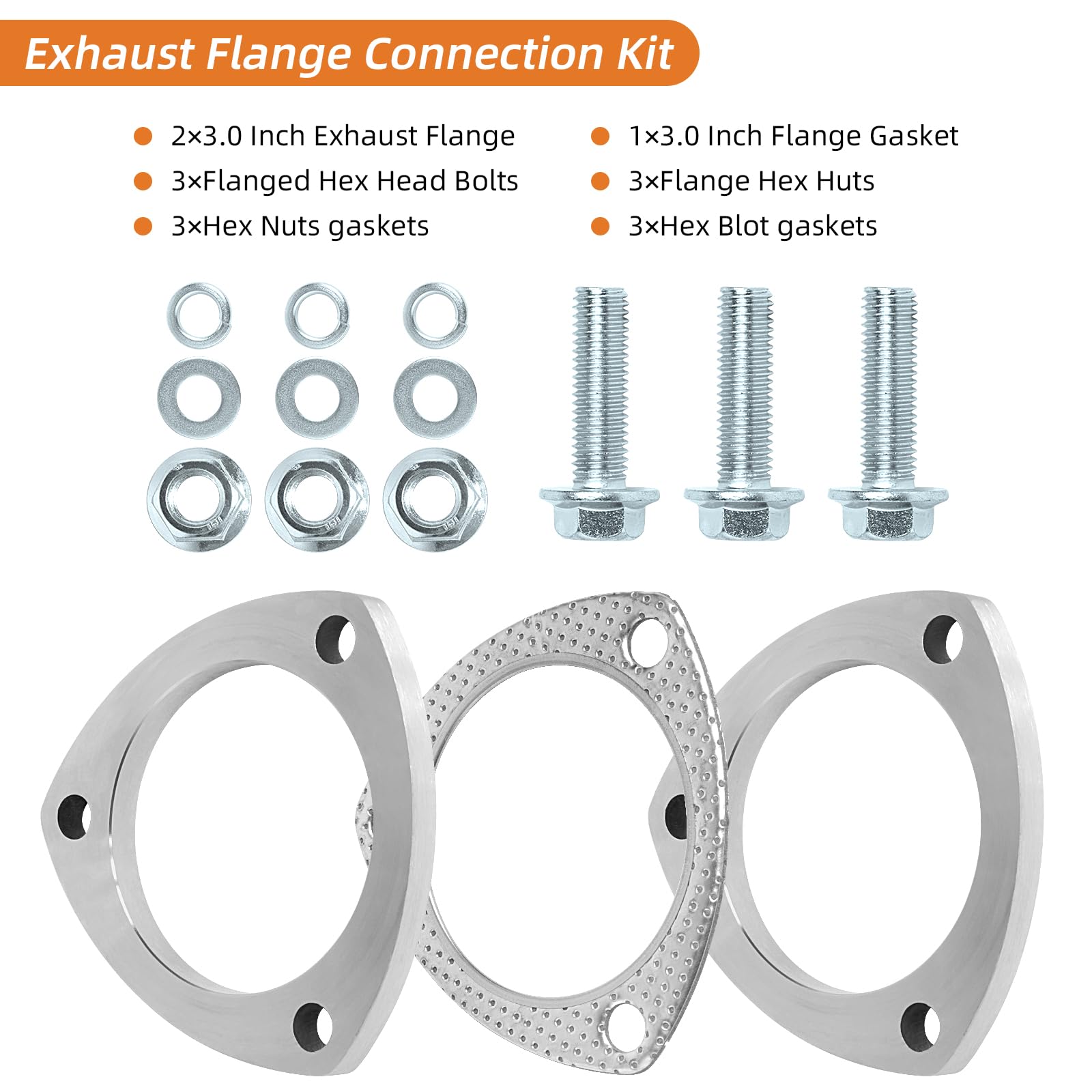 Snapklik.com : PALOZO Stainless Steel Exhaust Flange Connection Kit, 3 ...