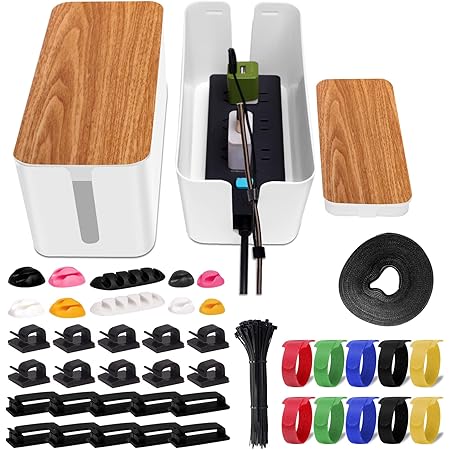 Amazon.com: Cable Management Box 3 Pack with 16 Cable Clips Set-Large ...