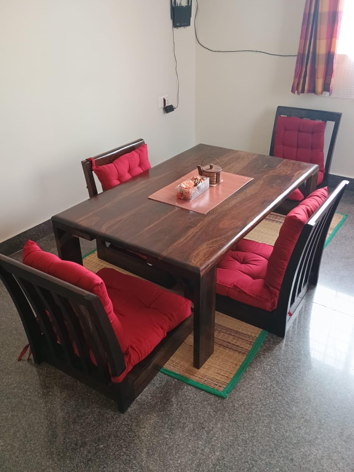 DEVKI INTERIORS Spree Low Height Wooden Dining Table 6 Seater with Chairs - Space Saving 6 ...