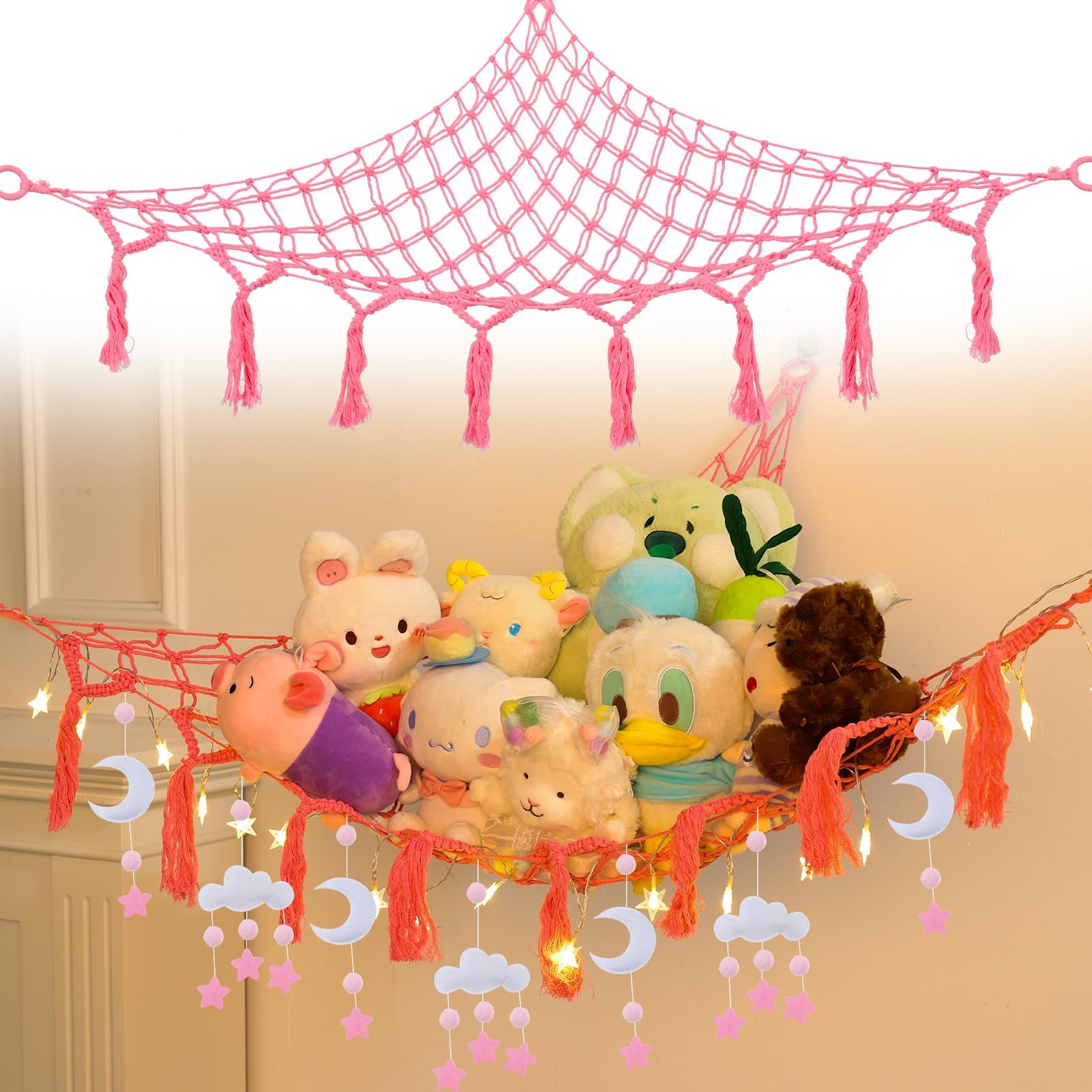 Amazon.com: CERETIA Stuffed Animal Hammock with LED Light, Macrame Net ...
